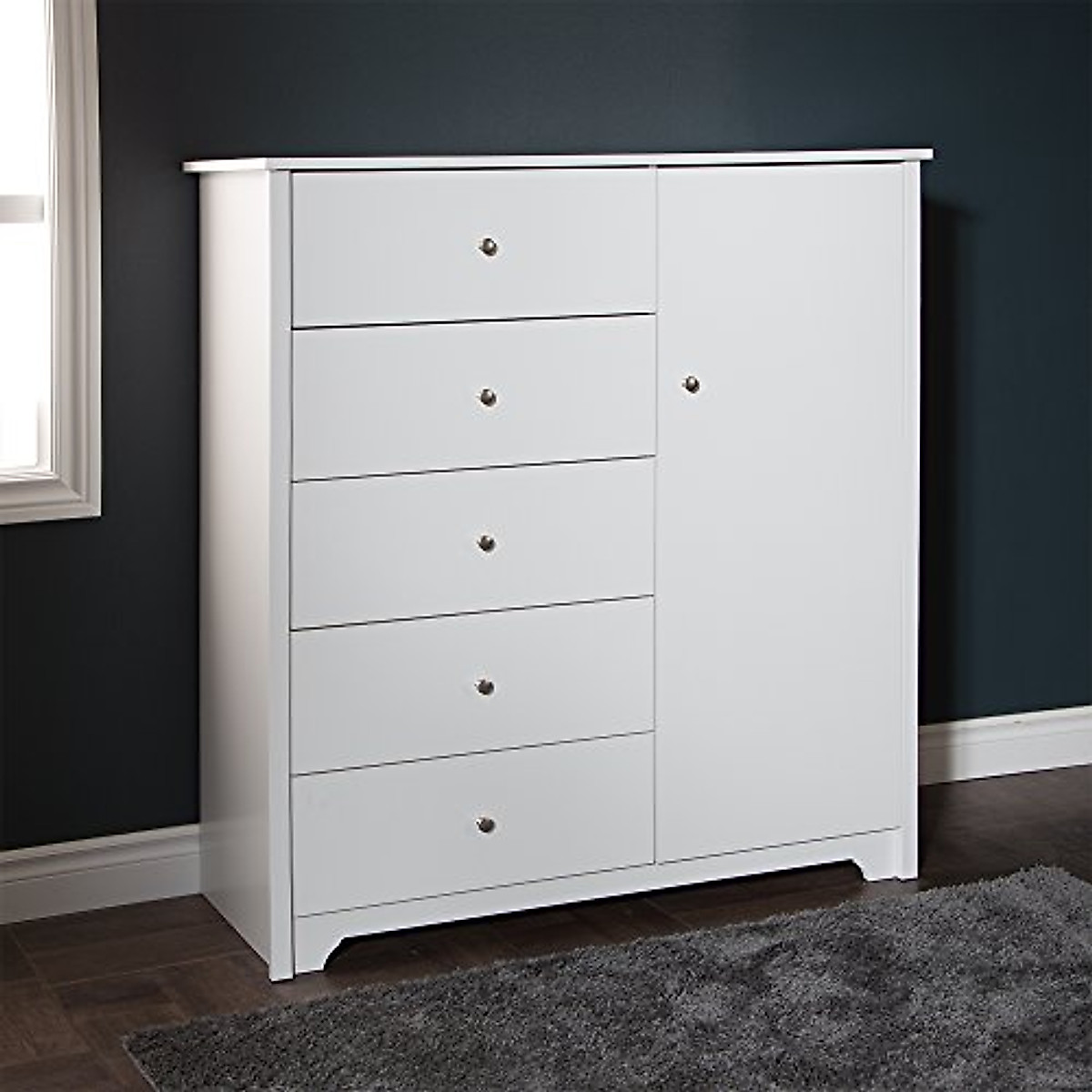 South Shore Vito Door Chest with 5 Drawers and Adjustable Shelves, Pure White