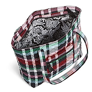 Vera Bradley Women's Cotton Small Vera Tote Bag, Ribbons Plaid - Recycled Cotton, One Size