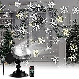 Ralbay Outdoor Snowflake Projector Light, 2-Light LED Snowfall Show Outdoor Projector, IP65 Waterproof Dynamic Landscape Christmas Decorative Lighting Falling Snow Projector for Holiday, Garden