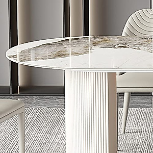 BAYCHEER Stone Dining Table Contemporary Style Oval Dining Site Table for Home - Gold 63" L x 31.5" W x 29.5" H (Table Only)