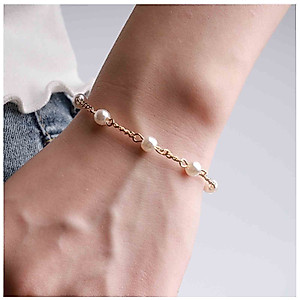 Yheakne Vintage Pearl Station Bracelet Gold Pearl Bracelet Beaded Station Bracelet Pearl Chain Bracelet Hand Chain Jewelry for Women and Girls Gifts