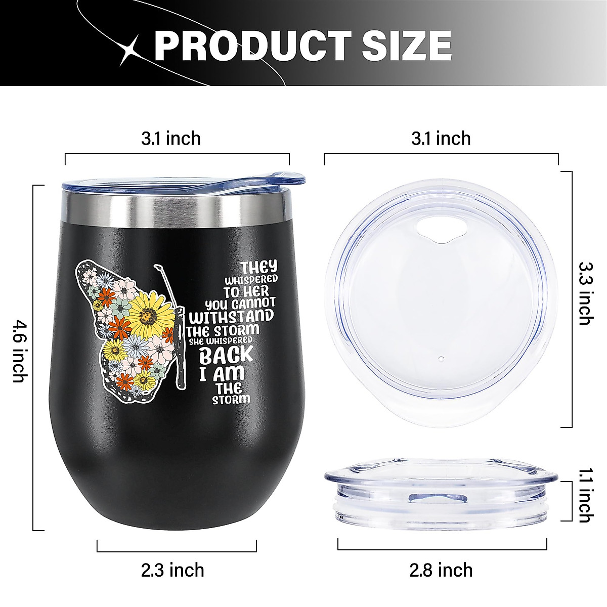 KAIRA Butterfly Tumbler,12 OZ Wine Tumbler with Lid 18/8 Vacuum Stainless Steel Coffee Mug Gifts Idea for Women (Pack of 1)