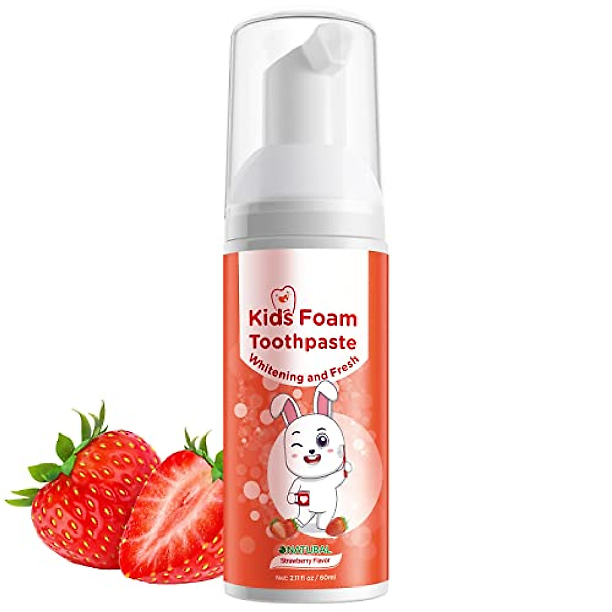 Kids Foam Toothpaste with Low Fluoride - Anti-Cavity, Whitening and Fresh, Gentle Teeth Whitening Foam Toothpaste Kids for U-Shape Toothbrush, Ages 3 Plus - 60ml (Strawberry)