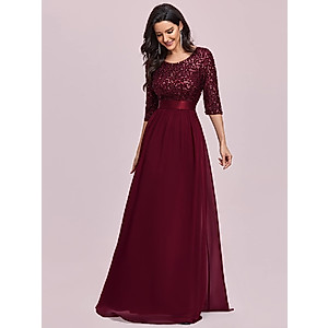 Ever-Pretty Women's Elegant A Line Crew Neck Half Sleeve Sequin Maxi Evening Dress Burgundy US24