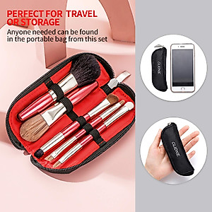 Protable Mini Makeup Brushes Set with Travel Case,5PCS Cosmetic Brushes Kit(Natural and Synthetic Hair)-Includes Foundation-Contouring-Blending-Blush And Eyeshadow Brushes(Travel Size) Red