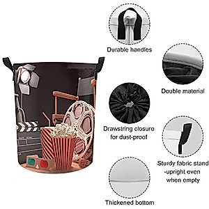 KURISOE Movie Theater Laundry Hamper Cinema Retro Movie Festival Poster Laundry Hamper movie theater tickets Organizer Basket for Girl Bedroom, Bathroom, Dorm