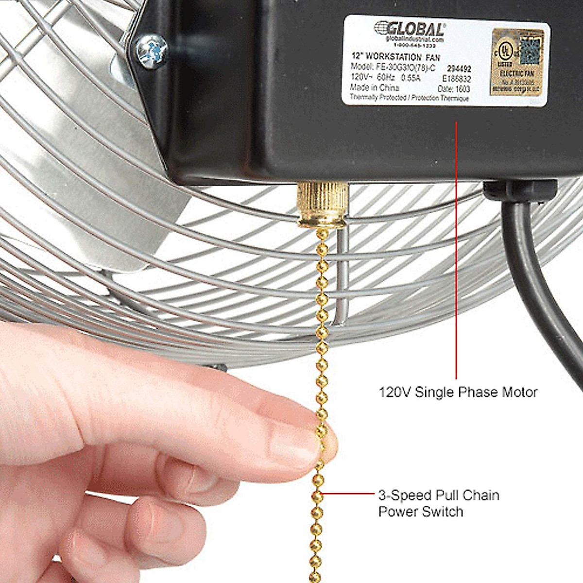 Global Industrial Workstation Fan, 12" Diameter