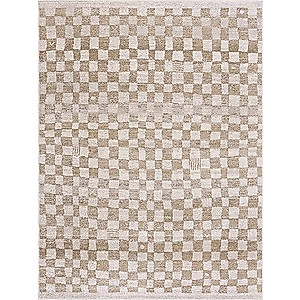 BoutiqueRugs Benjy Modern Checkered Area Rug - Contemporary Geometric Carpet for Living Room, Bedroom, Kids Room, Nursery - Cream, Gold - 5'3" x 7' (5x7 Area Rug)