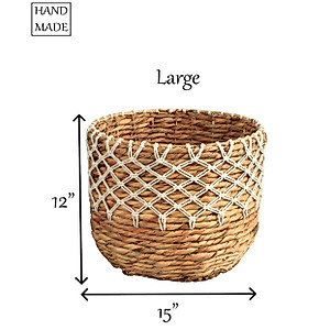 Eden Grace Handwoven Wicker Baskets, Twisted Weave with Macrame Accent - Round, Artisan Craftsmanship for Stylish Organization 1-Large