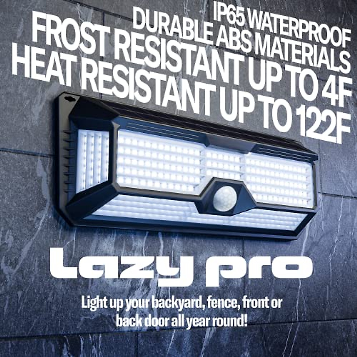 LazyPro Solar Lights Outdoor Super-Bright 298 LEDs 2500lm - LED Solar Motion Sensor Lights Outdoor - for Wall, Post, Pathway Garden up to 1600 sq ft - Solar Battery Powered 4400 mAh