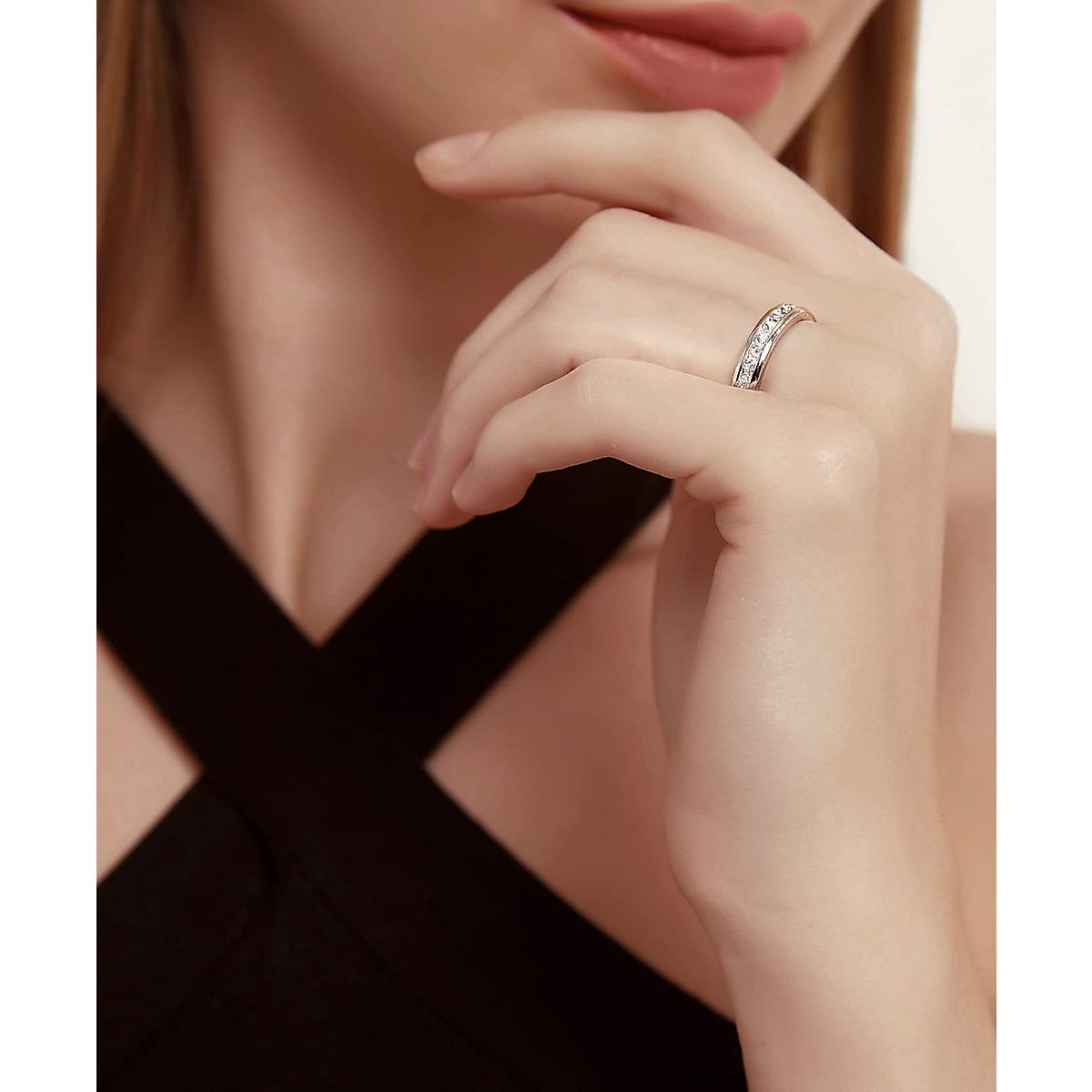 TIGRADE 4mm Women Titanium Engagement Ring Cubic Zirconia Eternity Wedding Band Size 3 to 13.5 (4MM-Square CZ, 5.5)