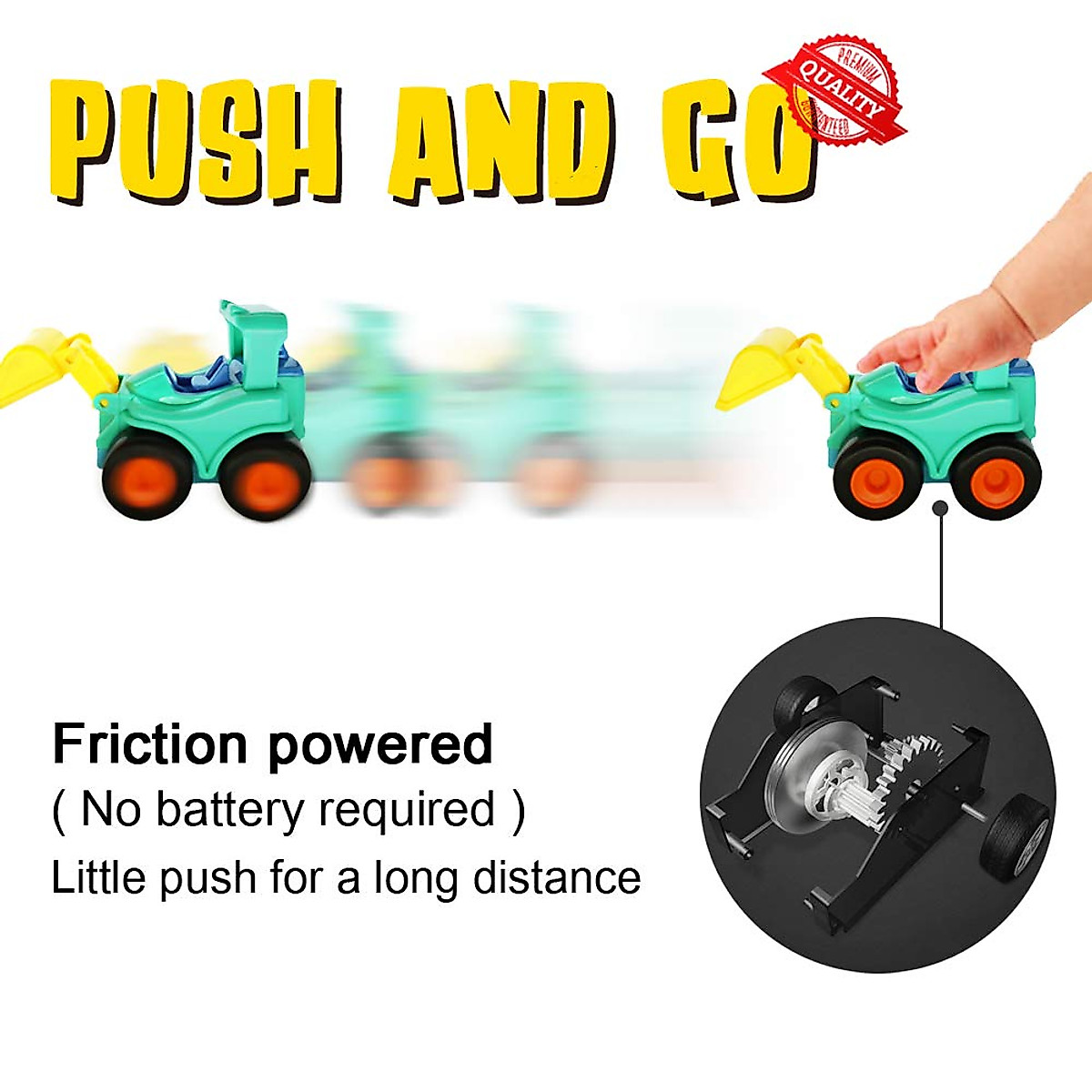 Beestech Toy Cars for 2 3 4 5 Year Old Boys Girls Toddlers, Friction Powered Construction Truck Toys, Pull Back and Go Vehicles with Dumper Road Roller Bulldozer Excavator 4 Pack Gift