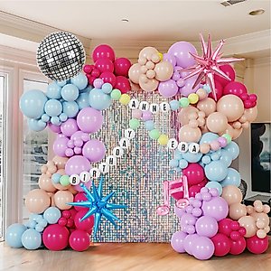 189Pcs Pink Purple Balloon Garland In My Teenage Era Princess Birthday Decorations Disco Ball Balloons For Music Themed backdrop,Friendship Bracelet Banner, Baby Shower,Bridal，Bachelorette Party