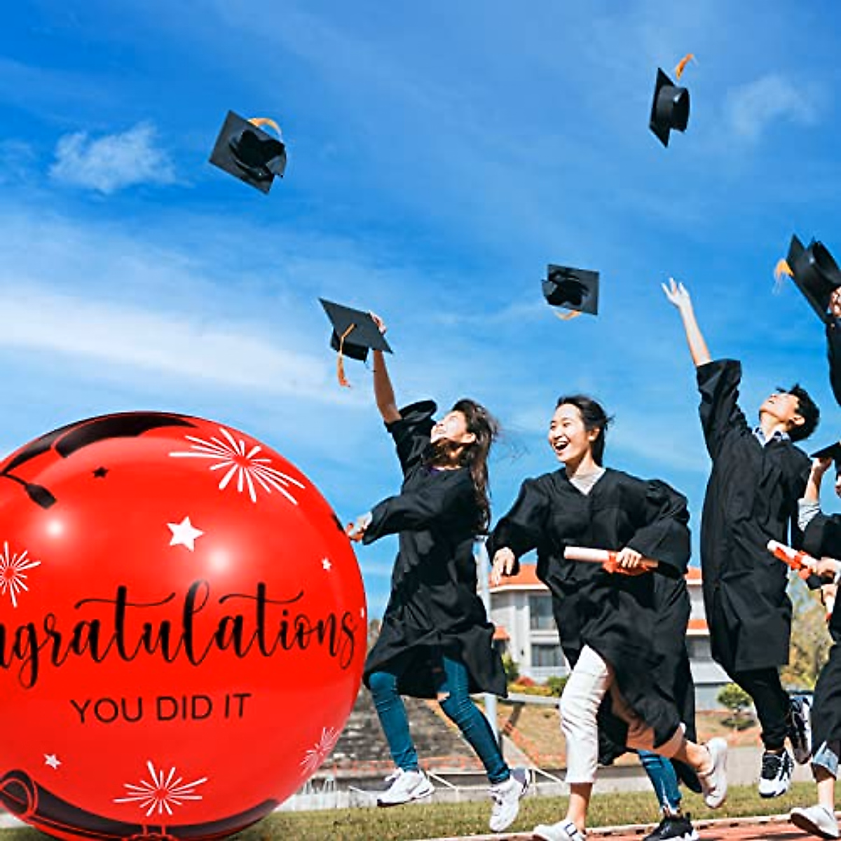 Hiboom 60 Inch Graduation Beach Ball Class of 2023 Giant Beach Ball Inflatable Large Beach Ball Blow up Plastic Graduation Party Supplies for Summer Pool Party Favors Water Games (Red Black)