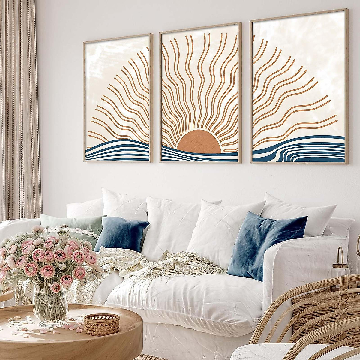Abstract Boho Sun Wall Art Mid Century Sun Print Boho Sunrise Picture Wall Decor Minimalist Sun Wall Art Boho Sunset Print Abstract Sun Painting Mid Century Sun Poster Living Room 16x24inx3 No Frame