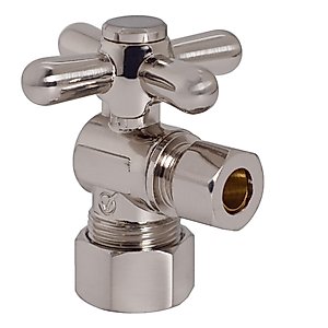 Westbrass D105BX-07 1/4-Turn Cross Handle Angle Stop Shut Off Valve, 5/8" OD x 3/8" OD, Satin Nickel