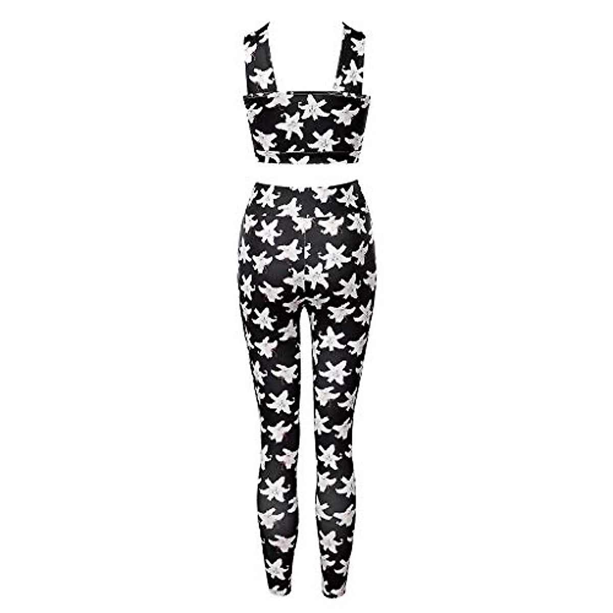 Akabsh Ladies' Print High Waist Hip Bottom Pants Running Fitness Yoga Blouse Pant Suit Workout Suit Set Fitness Sports Yoga Suit