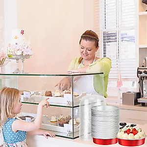 LNYZQUS 8oz Mini Cake Pans 4” Pie Tins with Lids 50 Pack, Disposable Aluminum Foil Baking Pans Dishes,Small Creme Brulee Tart Ramekins Individual Mini Pie Contaniers for Christmas-Red