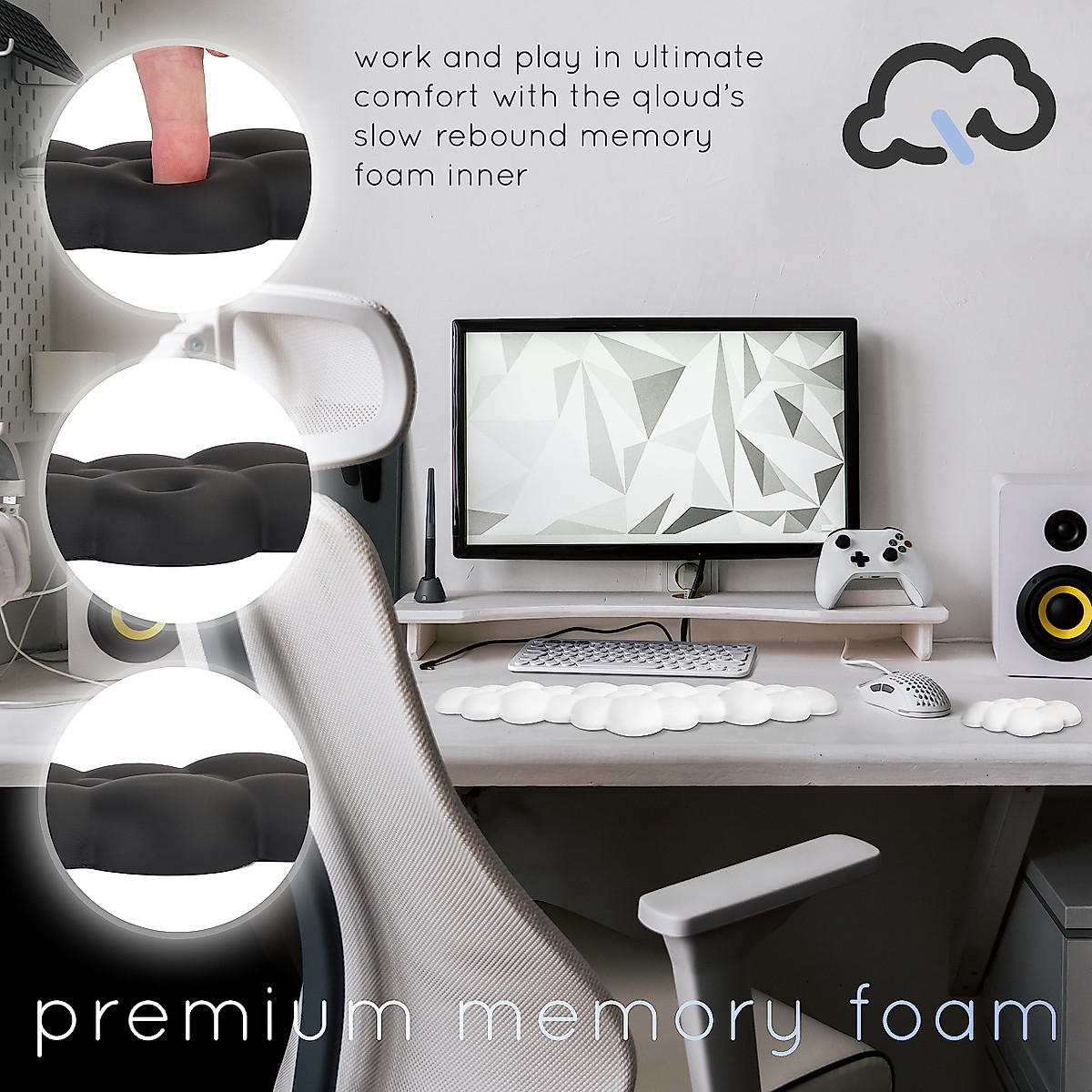 Create-ables Qloud Cloud Wrist Rest Keyboard Wrist Rest for Computer Keyboard Pad, Cloud Keyboard Wrist Rest, Wrist Pad for Keyboard, Memory Foam, Non Slip Base, Comes with Mouse Pad - White