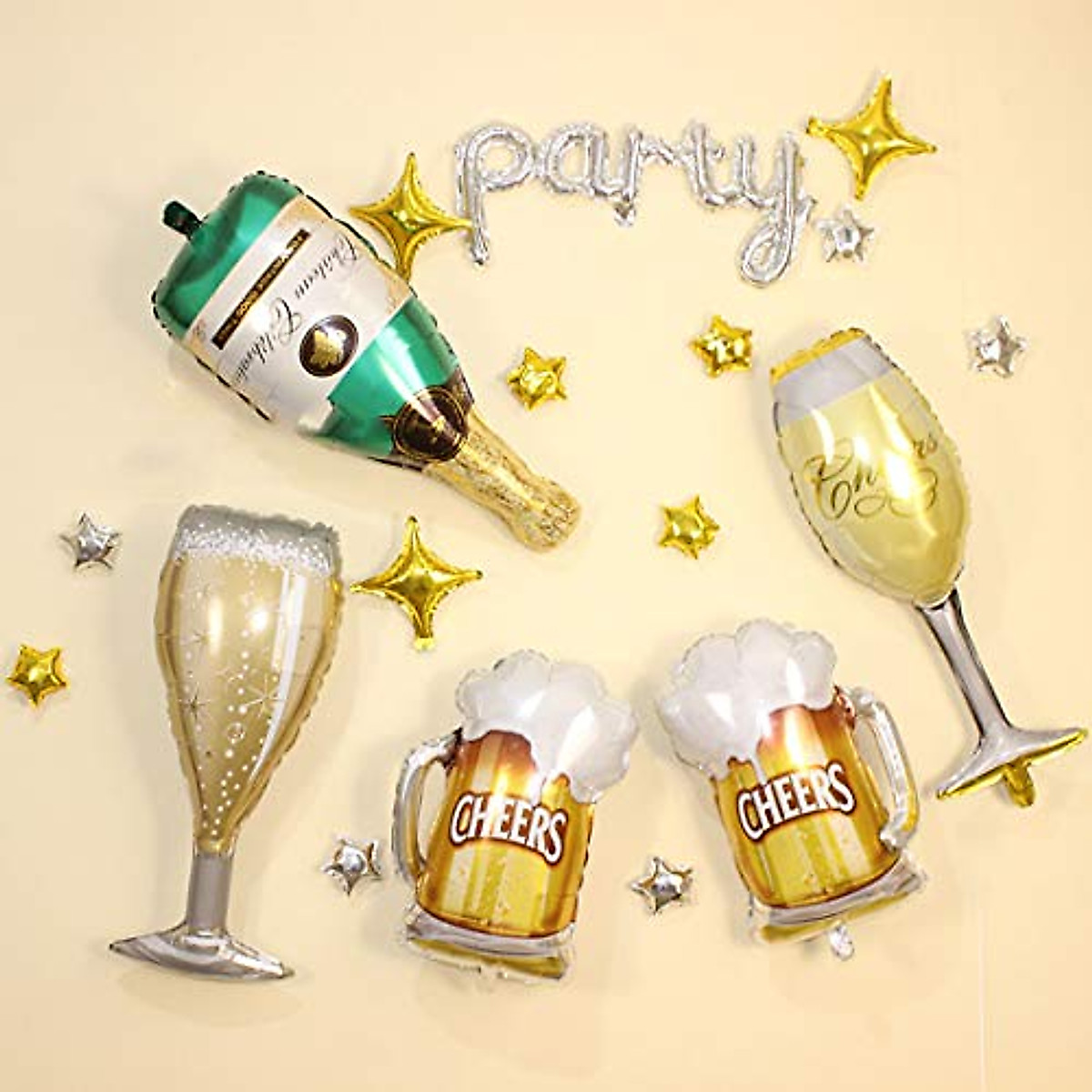 Beer Cup Balloons Set of 4, Beer Cup Helium Mylar Balloons Decor Fit for Summer Party, Beer Festival, Birthday Party and More, 27.5 x 22inch (Gold)