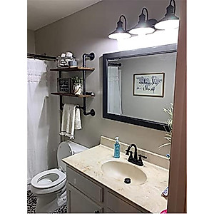 LoftPaipes Industrial Pipe Bathroom Shelf,Rustic Wood Wall Mount Shelf with Towel Bar,24" Black Matte Towel Racks,2 Tiered Metal Floating Shelves Shelving Iron Towel Holder