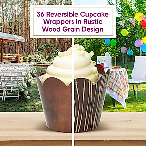 Wood Grain Cupcake Wrapper, Woodland Wood Themed - Wild One Birthday Decoration, Nature Cupcake Party Decor Supplies for Baby Shower, Brunch, Wedding, Dessert Skirtz-Confetti Couture (36)