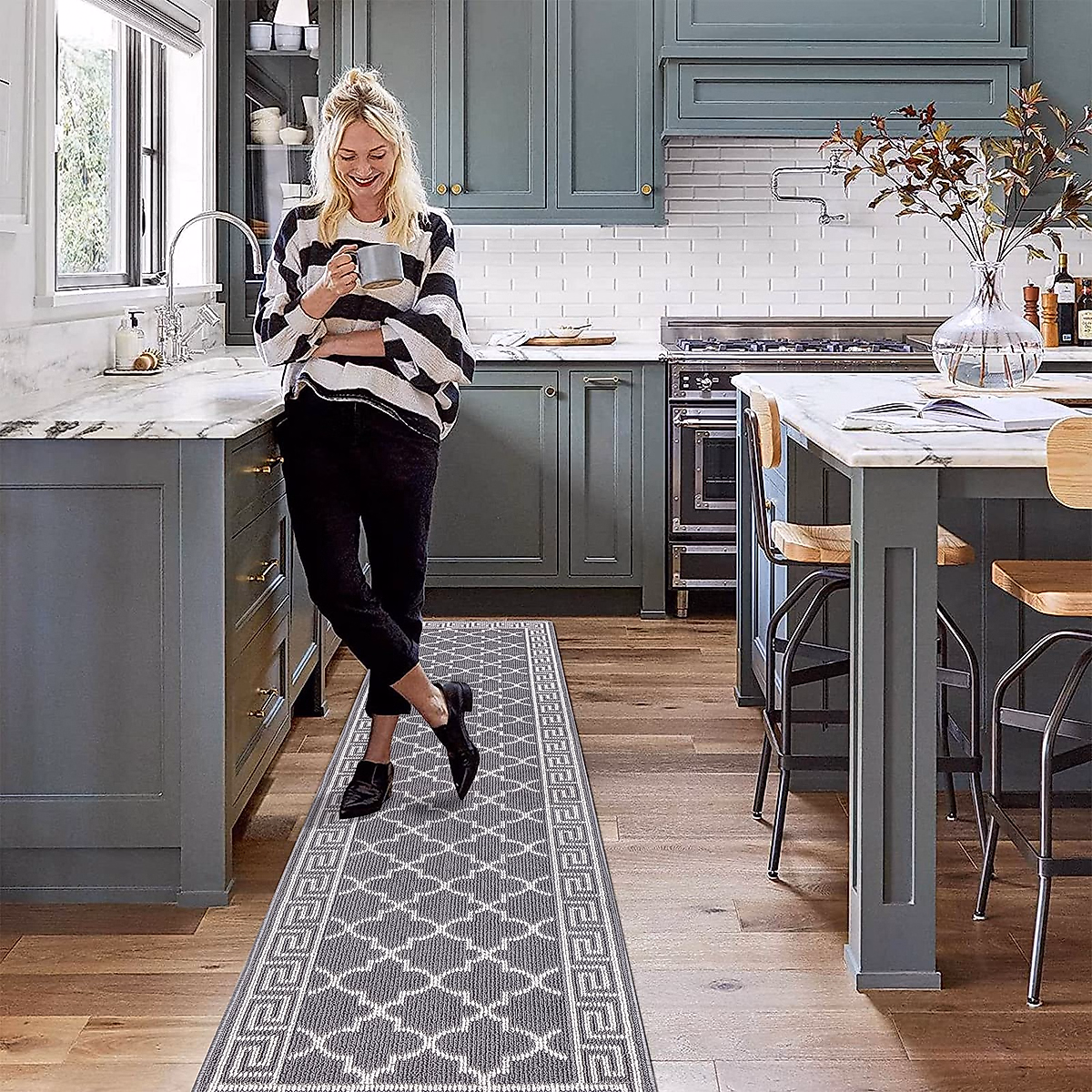 Pauwer Kitchen Rugs Runners for Hallways 2x10, Absorbent Door Mats Indoor, Washable Entryway Rug Runner, Farmhouse Laundry Room Rug, Non Slip Throw Rugs Carpet Runners for Hallway Entryway,Grey