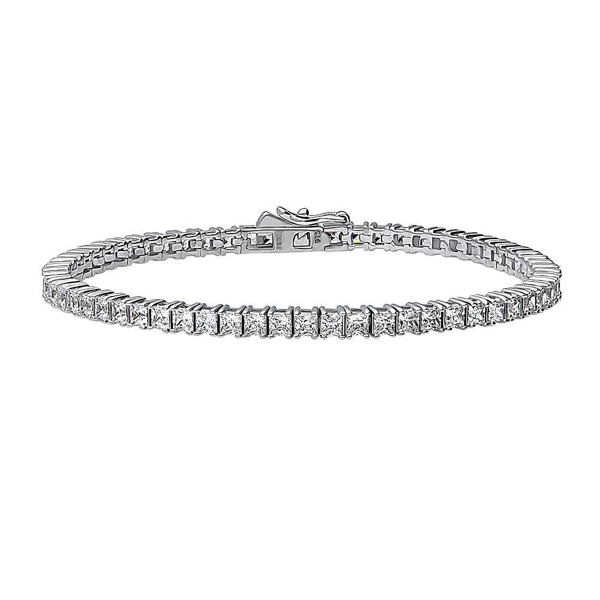 BERRICLE Sterling Silver Princess Cut Cubic Zirconia CZ Fashion Tennis Bracelet for Women, Rhodium Plated 6.5"