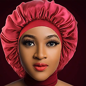 2 PCS Satin Silk Bonnet Sleep Cap Extra Large Jumbo Day and Night Cap Hat Salon Bonnet Head Hair Covers Chemo Caps with Elastic Wide Band for Black Women Long Curly Natural Hair Braids