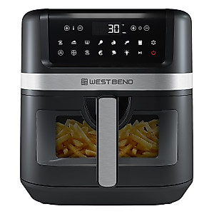 West Bend Air Fryer 7-Quart Capacity with Digital Controls View Window and 13 Cooking Presets, Nonstick Frying Basket, 1700-Watts, Black