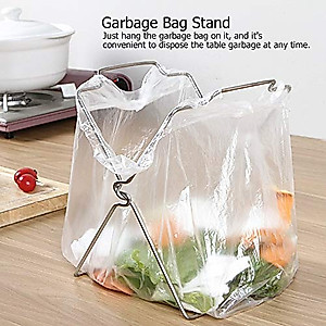 Yosoo123 Kitchen Rack Stainless Steel Foldable Garbage Bag Rack Stand Trash Bag Rack Holder Kitchen Utensils