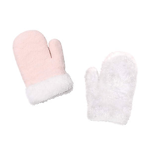 Kids Hats and Gloves Set Girls Toddler Baby Winter Hat Mitten Knit Earflap Beanie Warm Fleece Cap Pink