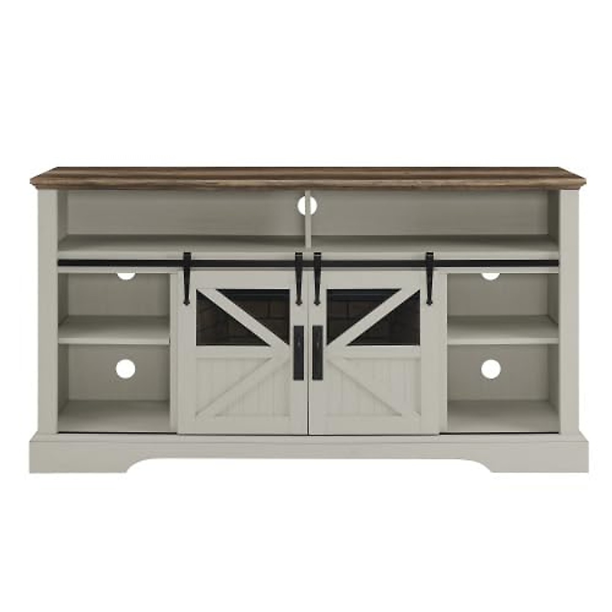 Electric Fireplace 60 Inch Electric Fireplace with Door Sensor Entertainment Center (Jasmine White)