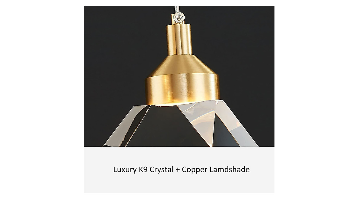 Modern Gold Crystal Pendant Light with 3-Color LED for Kitchen & Bedroom