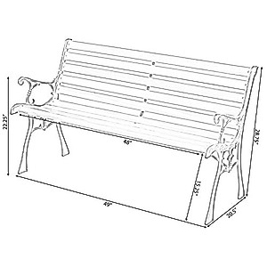 Gardenised Wooden Outdoor Park Patio Garden Yard Bench with Designed Steel Armrest and Legs, Black