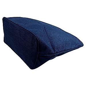 Jute Tote Bag With Leather Handles - Burlap Tote Bags With Zipper, Burlap Purse, Shopping tote Bag for women, Handbag (Navy Blue)