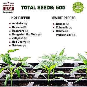10 Sweet and Hot Pepper Seeds for Gardening Indoors & Outdoors - Non GMO Heirloom Pepper Seeds Variety Pack - Cayenne, Anaheim, California Bell & More