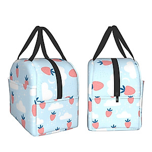 Ucsaxue Cute Strawberry With Clouds, Moon And Stars Lunch Bag Reusable Lunch Box Work Bento Cooler Reusable Tote Picnic Boxes Insulated Container Shopping Bags For Adult Women Men