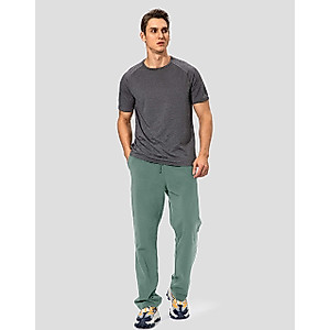 Pudolla Men's Cotton Yoga Sweatpants Athletic Lounge Pants Open Bottom Casual Jersey Pants for Men with Pockets (Green Small)