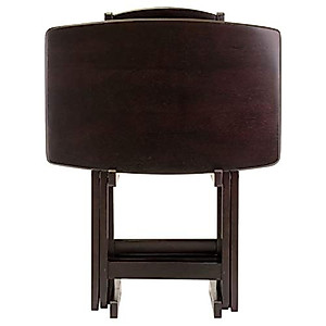 Ergode Wood Dylan 5-Piece Snack Table Set - Solid Wood, Foldable, Spacious Tops, Espresso Finish, Includes Storage Stand, Ideal for TV Meals and Appetizers, Minimal Assembly Stand