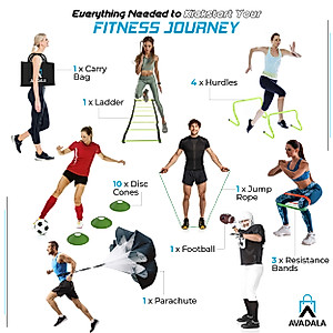 Speed & Agility Training Equipment - 22 Piece Set - Complete Football Practice Equipment Kit - Ladder, Hurdles, Cones, Parachute, Bands, Rope, and Carry Bag - Soccer & Football Drill Equipment