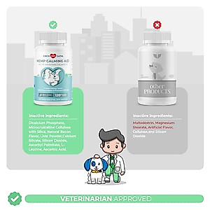 Calming Chews for Dogs - 120 Chewable Tablets - with Hemp, Chamomile, and L-Tryptophan for Anxiety Relief, Separation Stress, Noise, Thunder and Barking