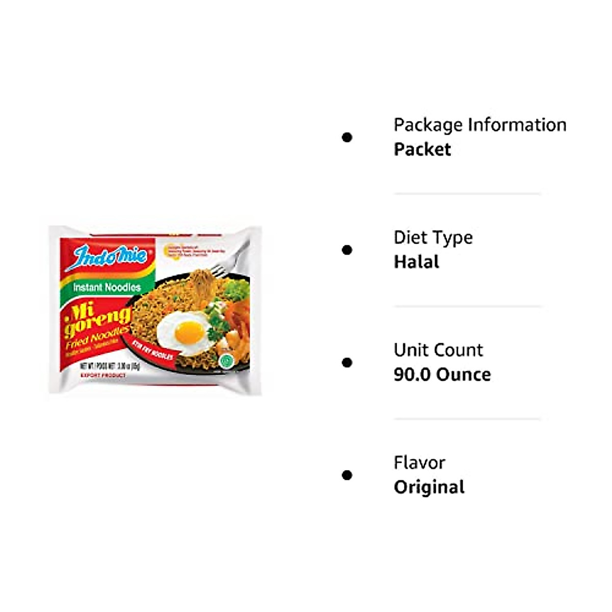 Indomie Mi Goreng Instant Stir Fry Noodles, Halal Certified, Original Flavor, 3 Ounce (Pack of 30)