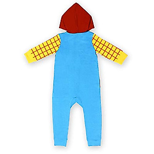 Disney Toy Story Woody or Buzz Lightyear Boys’ Hooded Romper for Newborn, Infant and Toddler – Blue/Yellow or White