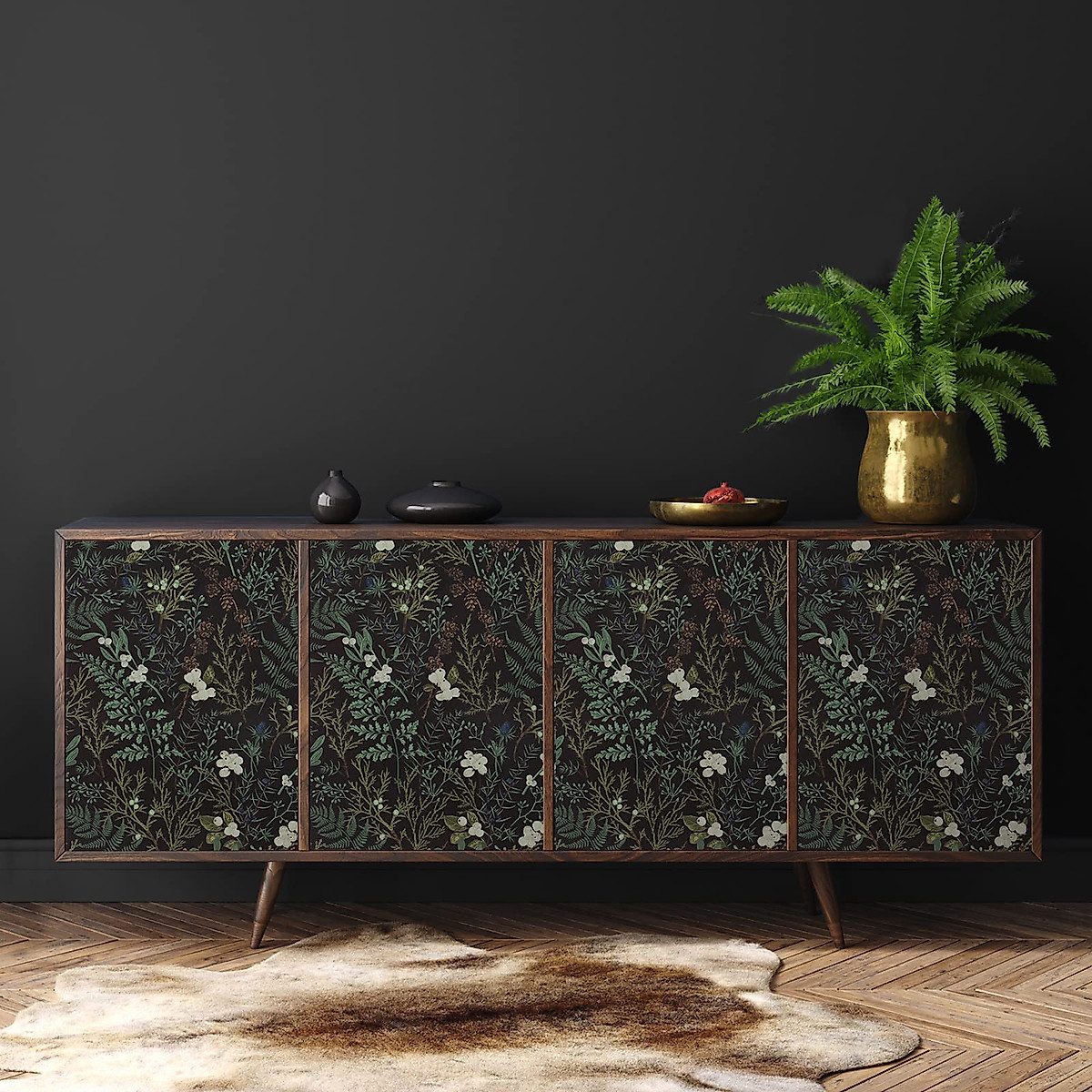 VaryPaper 17.7''x118'' Tropical Moss Leaf Peel and Stick Wallpaper Black Floral Self Adhesive Removable Contact Paper Decorative for Bedroom Walls Cabinets Shelves