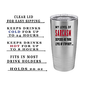 Rogue River Tactical Funny Sarcastic Office Work 20 Oz. Travel Tumbler Mug Cup w/Lid Vacuum Insulated Hot or Cold Level of Sarcasm (Silver)