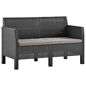 VRAXO 2 Piece Patio Lounge Set with Cushions PP Rattan Anthracite,Outdoor Furniture Sets-41.69lbs
