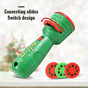 Christmas Slide Projector & Lighting 2-in-1 Flashlight Torch,Slide Projector Torch Projection Light,Christmas Flashlight Projector for Kids Bedtime Toy,Kid Bedtime Cognition Device Fun Torch (Red-B)