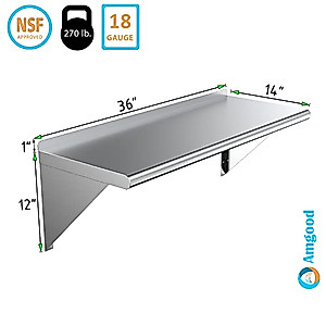 AmGood 14" X 36" Stainless Steel Wall Shelf | Metal Shelving | Garage, Laundry, Storage, Utility Room | Restaurant, Kitchen | Food Prep | NSF Certified
