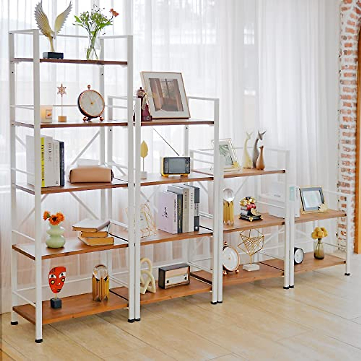 Crofy 5 Tier White Bookshelf, Real Wood Bookshelf Simply Assembled in 10 Minutes, Metal Book Shelf for Storage, Bookcase for Office Organization and Storage, 12.6 D x 23.62 W x 64.17 H Inches